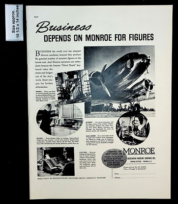 1937 Monroe Calculating Machine Co. Business Man Aviation Vintage Print ...