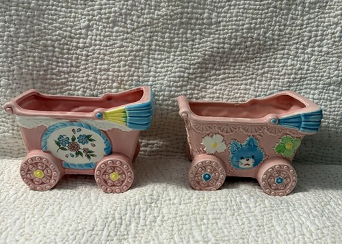 Vintage Inarco Japan Ceramic Set 2 Pink Baby Carriage Planter Kitschy Shower Pr | eBay