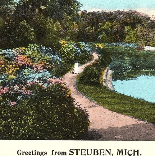 c.1925 Greetings Steuben MI Postcard Lake Trail Hiawatha Inwood ...