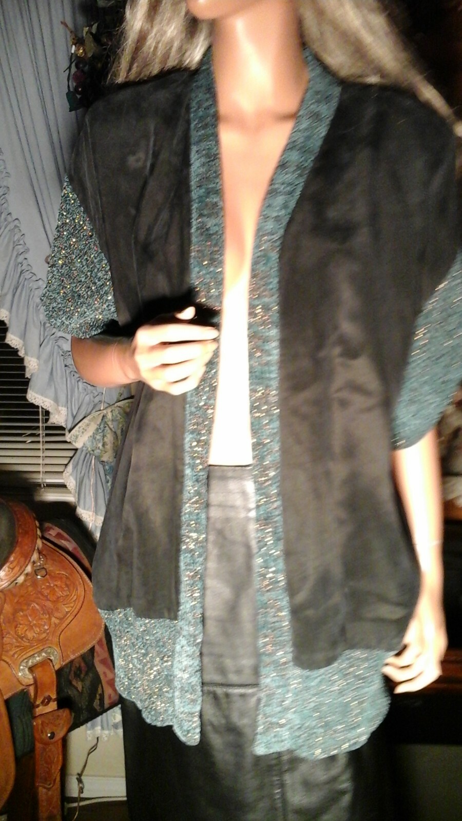 VTG NIKOS SZ L ARTSY BLACK OPEN FRONT JACKET HEAVYWEIGHT SILK KNIT | eBay