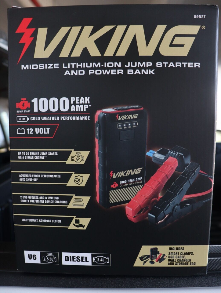 Viking 1000 Peak Amp Portable Lithium Ion Jump Starter And Power Pack ...