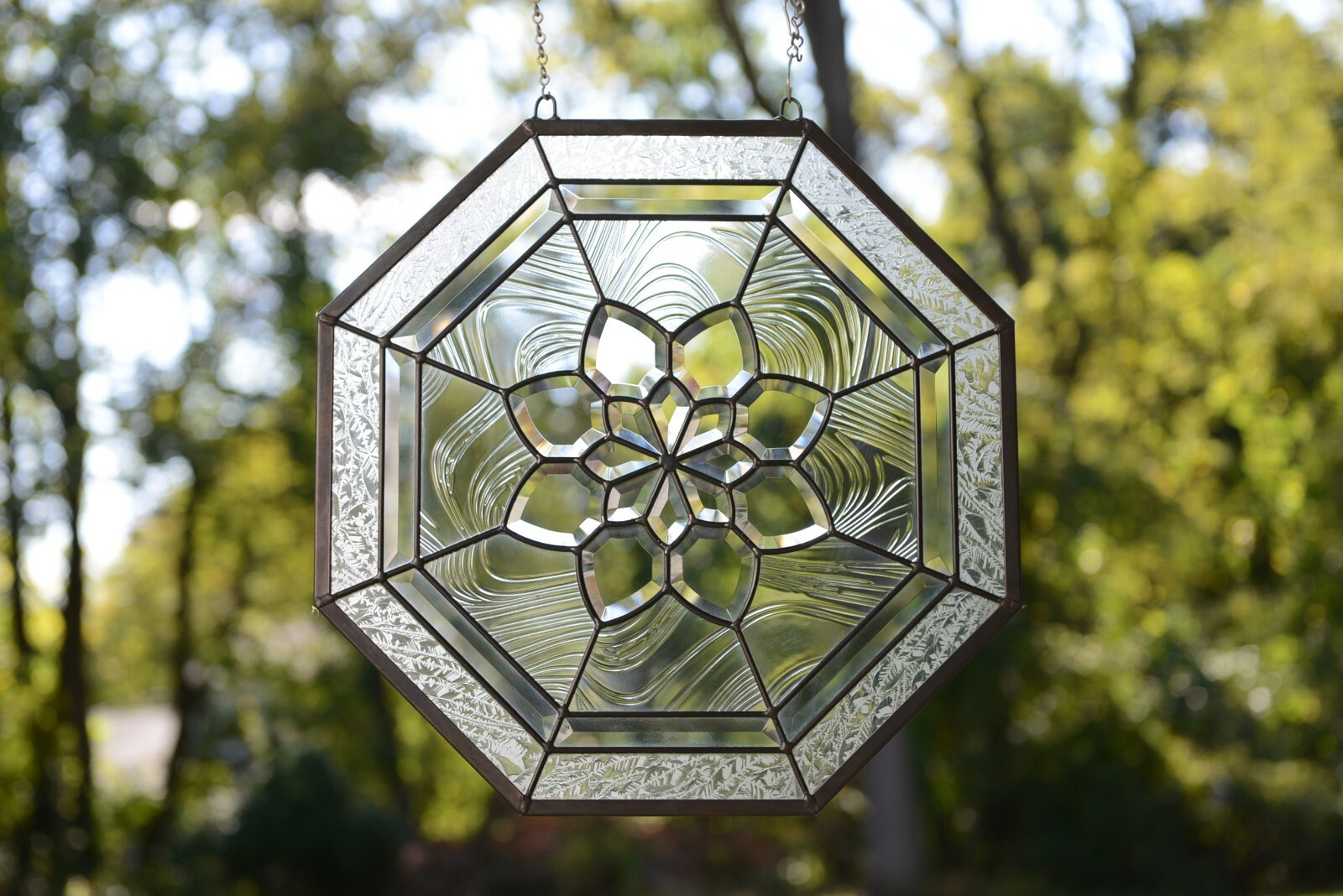 Handcrafted stained glass panel Clear Octagon Beveled window panel 20 ...