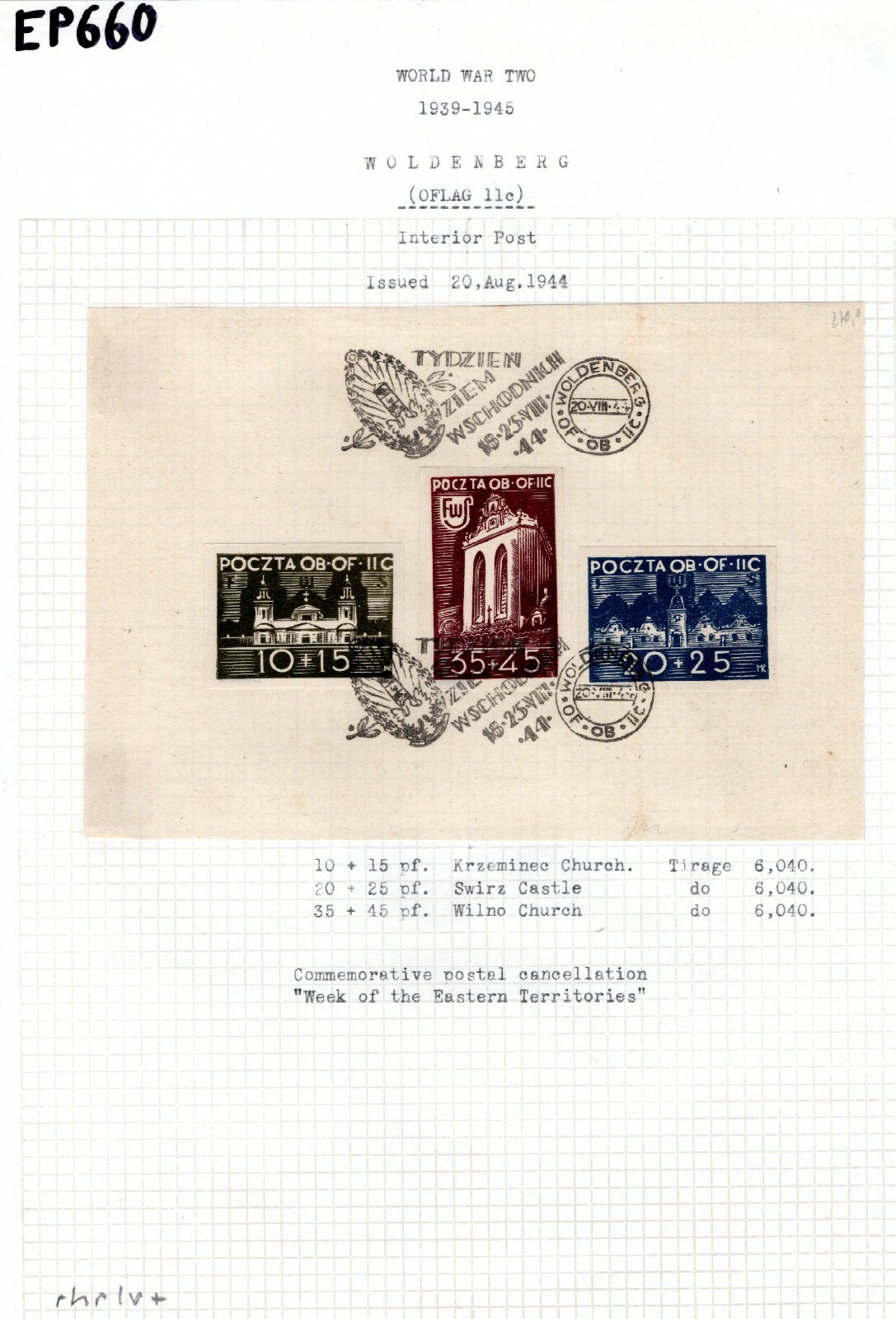 POLAND WW2 POW CAMP Stamps{3} 1944 Piece WOLDENBERG Oflag 11c Germany ...