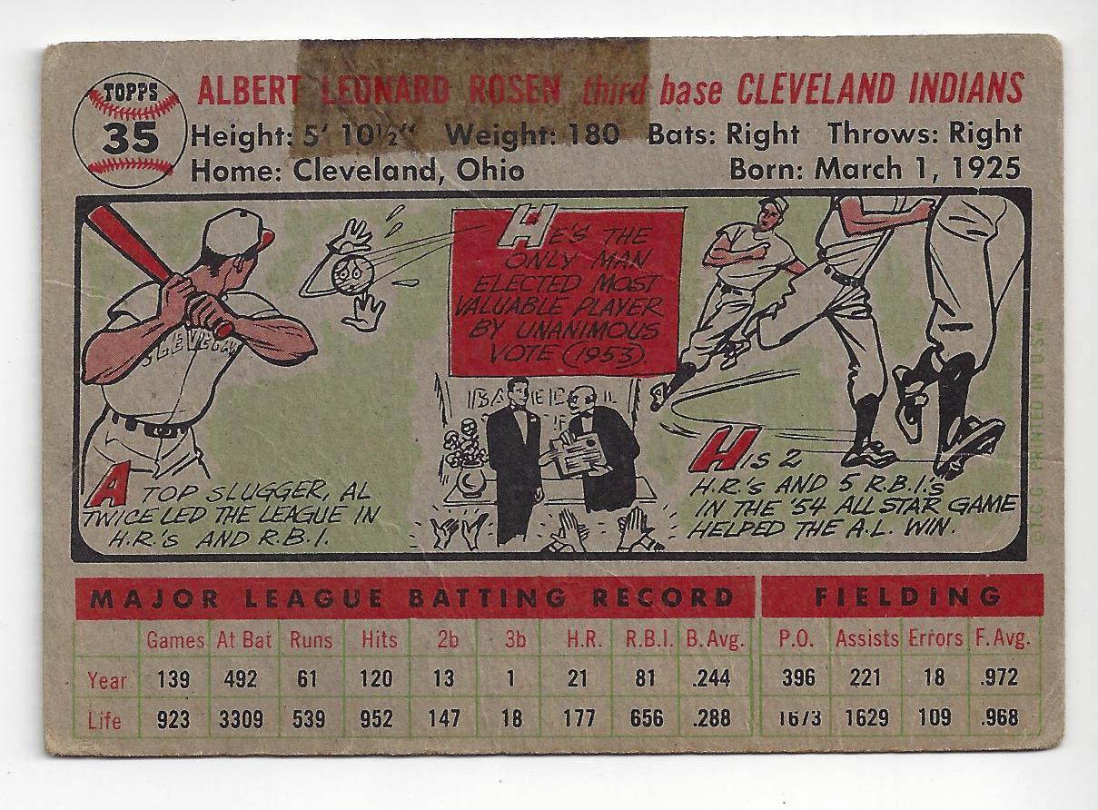 Vintage 2 Al Rosen 1956 Topps Card # 35 Grey & White Back | eBay