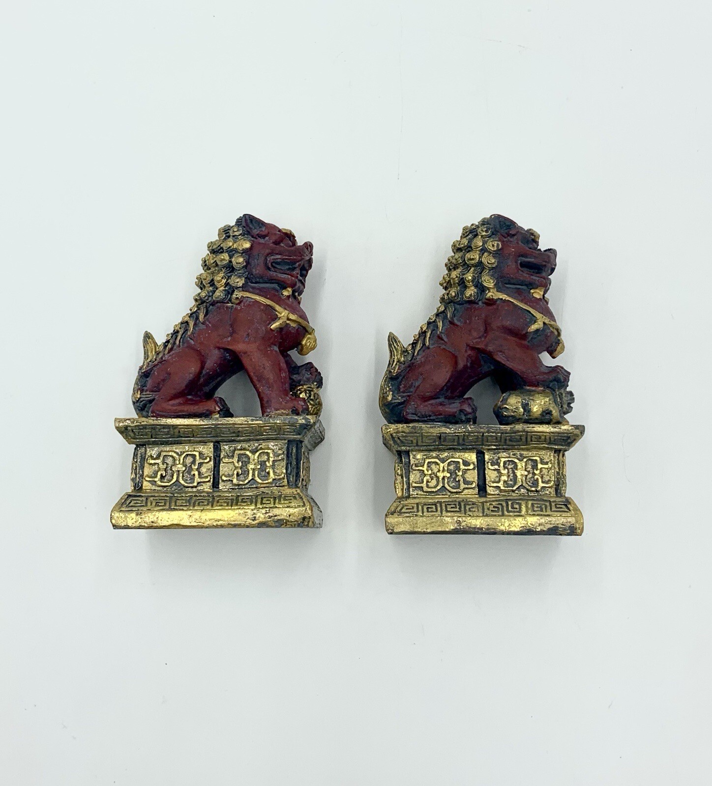 Chinese Pair Foo Dogs Fu Feng Shui Guardian Temple Lions Red And Gold ...