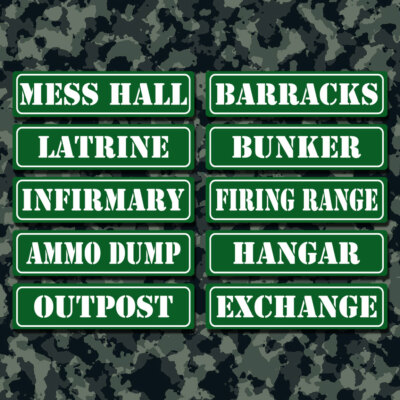 Military Style Aluminum Signs - Mess Hall,Barracks,Latrine,Bunker,Ammo ...