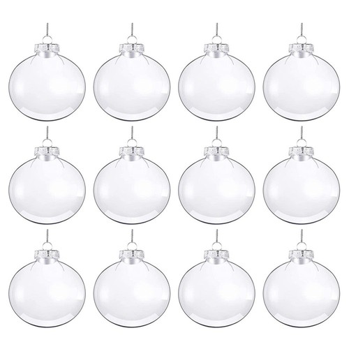 12 Pcs DIY Ornaments Christmas Flat Balls Decorate Transparent Empty ...