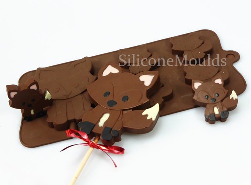 4+1 FOX Animal Novelty Chocolate Silicone Bakeware Cake Lolly Mould ...