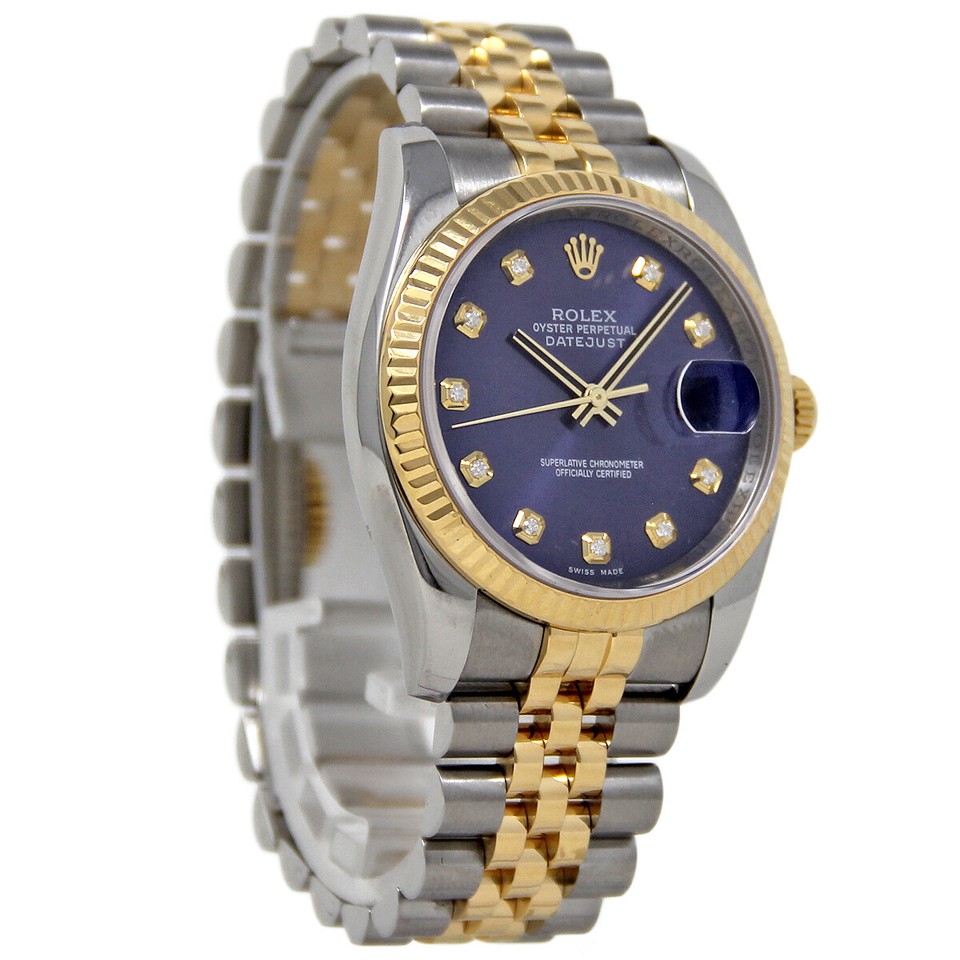 Rolex Datejust 36mm Steel Gold Blue Diamond 116233 ROLEXWARNTYDATED2020 ...