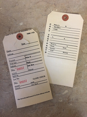 100 2-Part ALTERATION TAGS ~ 5" x 3", Sequential Numbers, Claim Tag ...