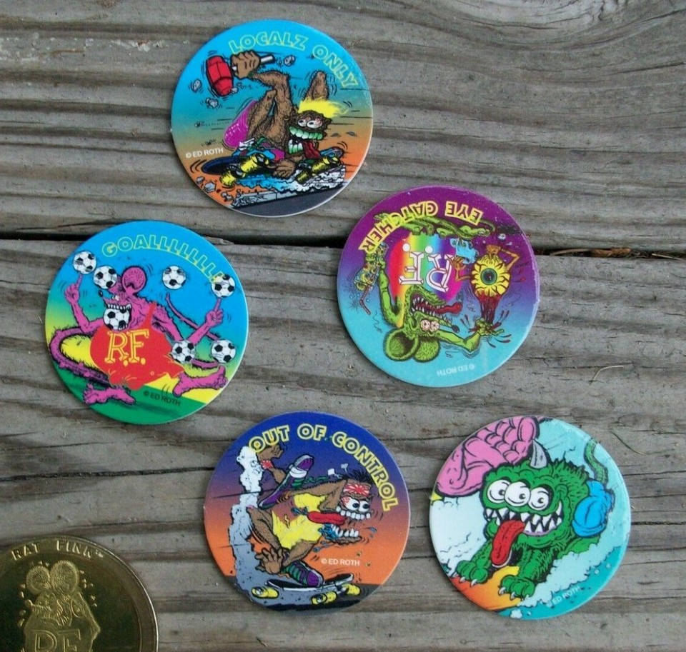 Ed Roth RAT FINK Figure Metal Brass Slammer Coin & Pogs Pack Hot Rod ...