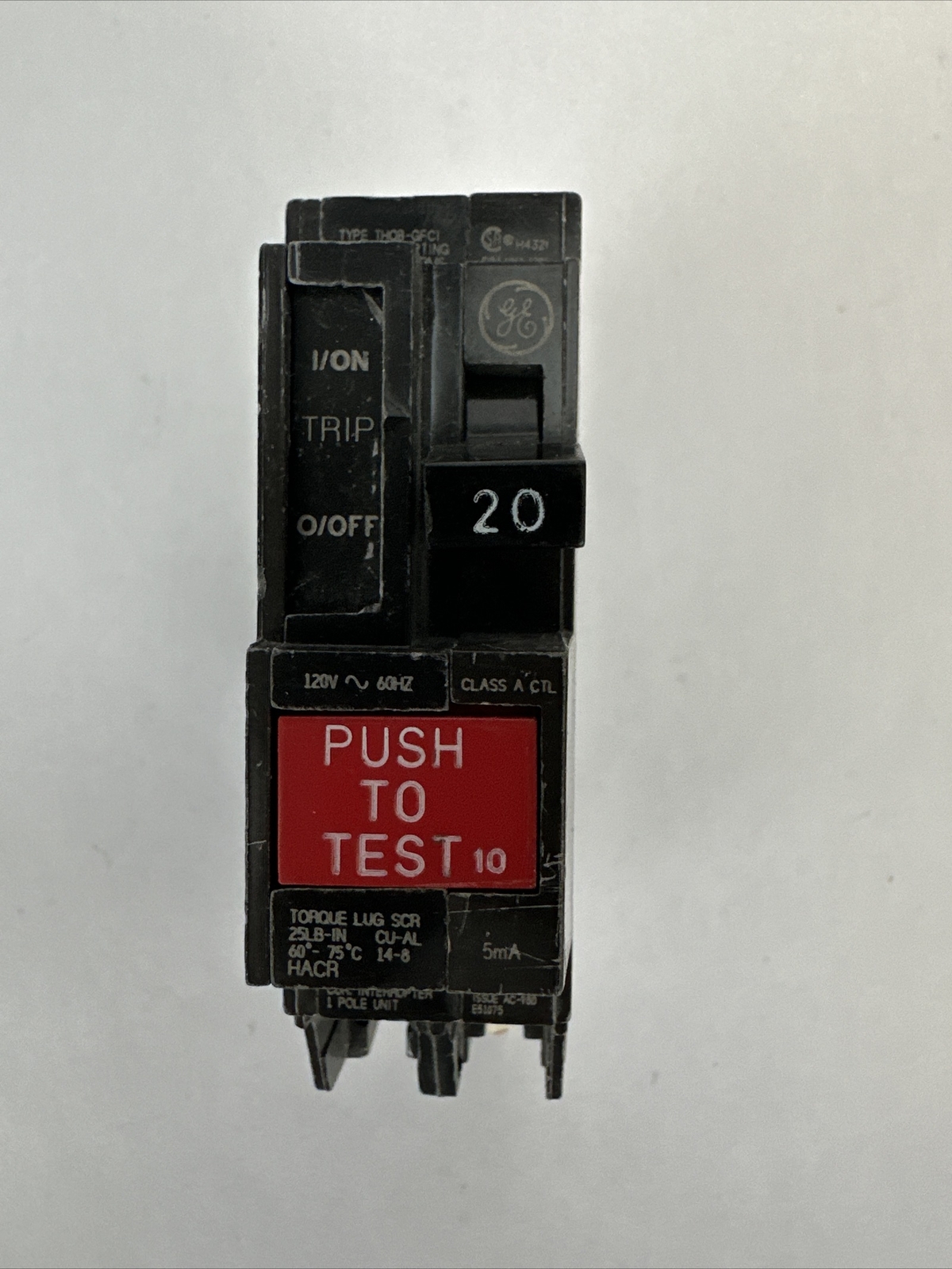 GE THQB1120GF GROUND FAULT CIRCUIT BREAKER 20AMP 120VAC 1P | eBay