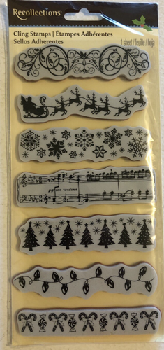 RECOLLECTIONS CLING STAMPS CANDY CANES TREES SANTA SLEIGH MUSIC 7 ...
