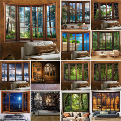 3D Retro Window Scenery Tapestry Wall Hanging Throw Blanket Bedspread ...