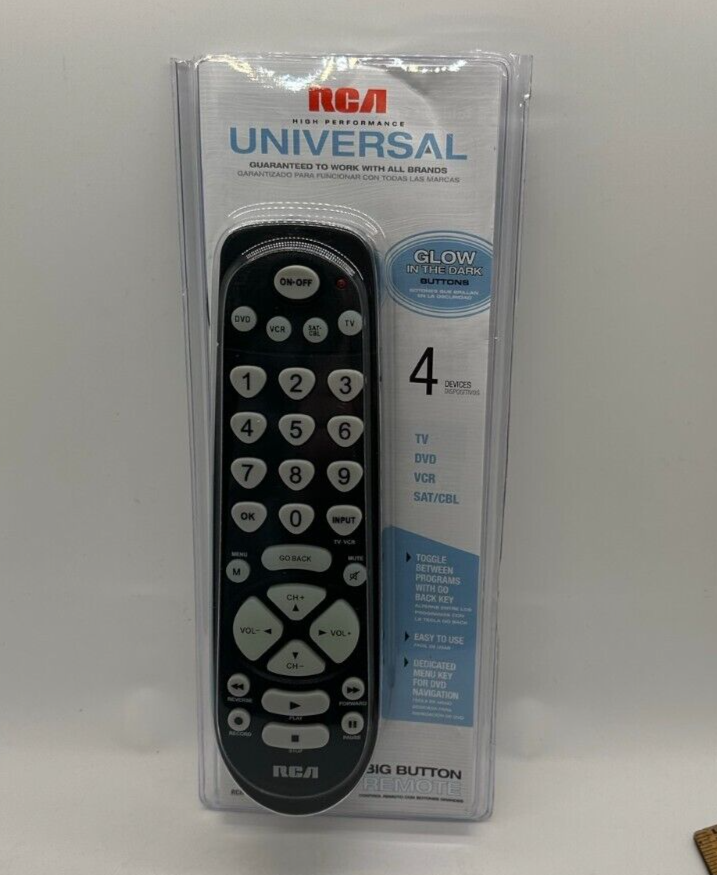 RCA Universal Remote Control 4 Devices Glow in the Dark Big Button ...