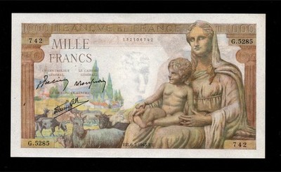 France - Old 1000 Francs Note - 1943 - P102 - Crisp Uncirc. | eBay