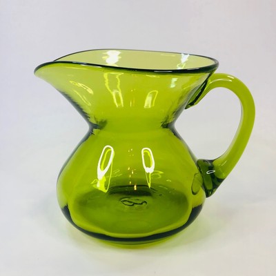 Rainbow Art Glass Lime Green Pitcher with Flared Rim and Applied Handle ...
