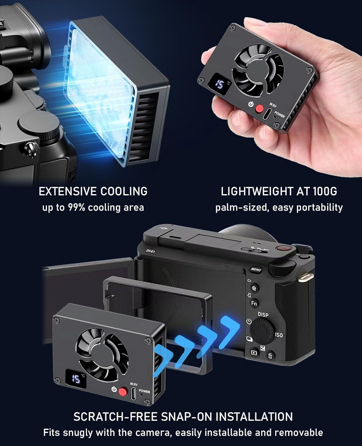 NEW Camera Cooling Fan Black for Sony A7M4/ZVE1/A6700/A7C2/A7S3/ZV-E10 ...