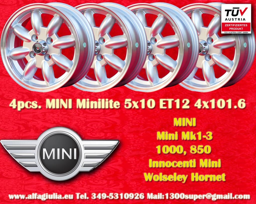 4 Cerchi Mini 850 1000 Minilite 5x10 ET12 PCD 4x101.6 Wheels Felgen ...