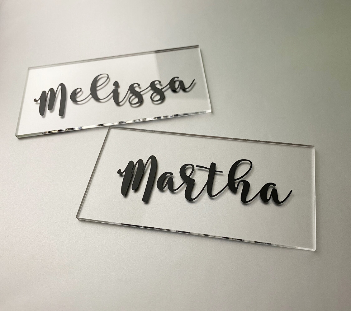 Personalised Acrylic PLACE NAMES, table name tags, wedding birthday ...