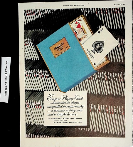 1945 Congress Playing Cards Cel-u-tone Finish Vintage Print Ad 4264 | eBay