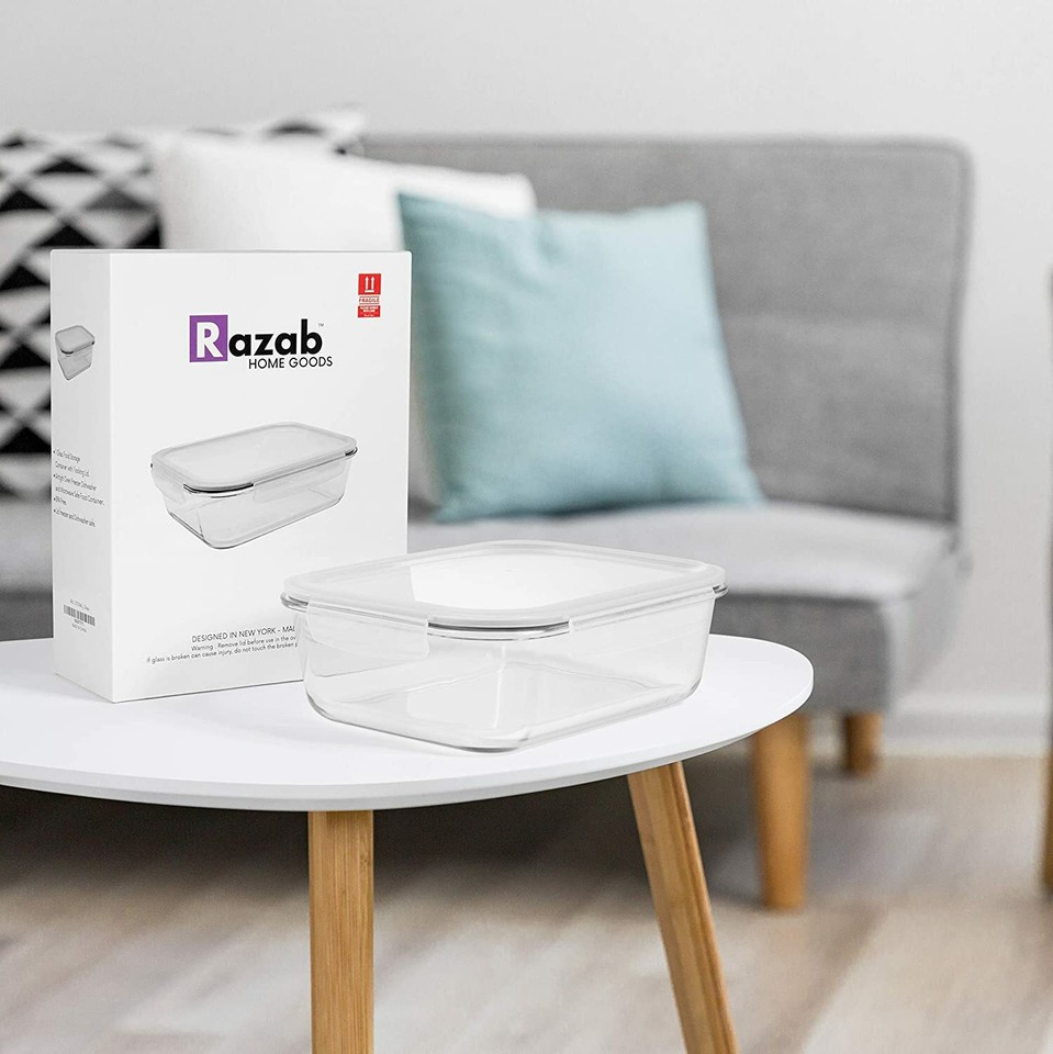 Razab Glass Leak Proof Food Storage Container with Airtight Locking Lid ...