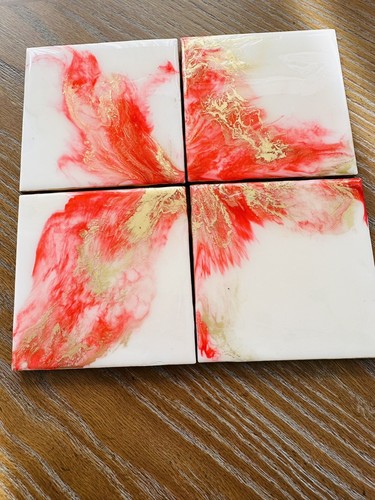 Ceramic Coasters, Set Of 4, Red, White And Gold , | eBay