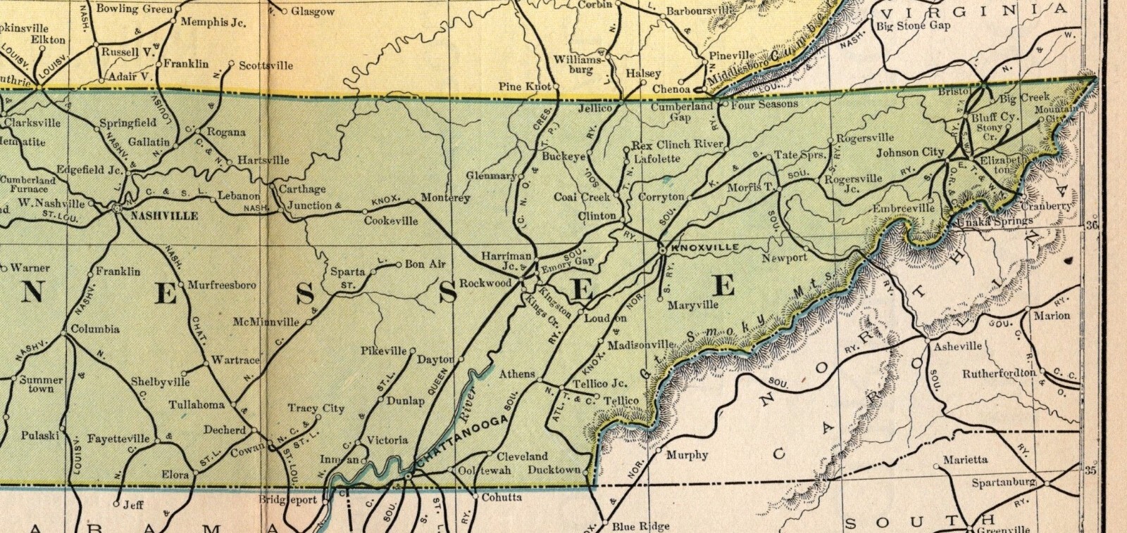 1900 Antique Kentucky & Tennessee Railroad Map Vintage Railway Map 1079 ...