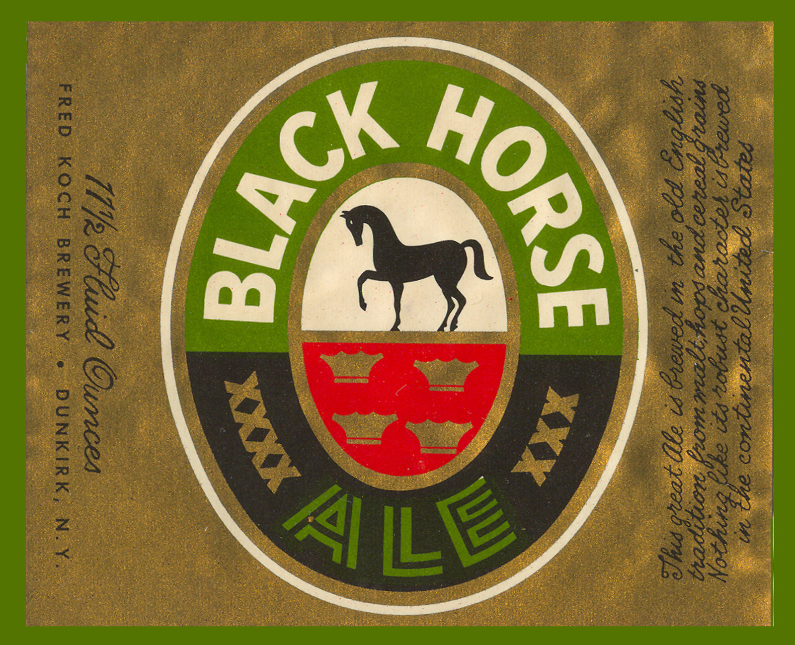 KOCH BLACK HORSE ALE BEER LABEL T SHIRT DUNKIRK NY SIZES SMALL-XXXLARGE ...