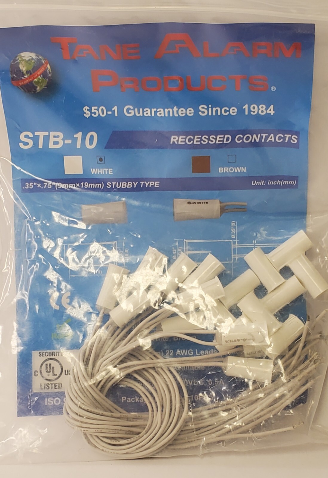 TANE ALARM STB-10 WHITE .35"X75" (9mm) STUBBY TYPE 10PCS | eBay
