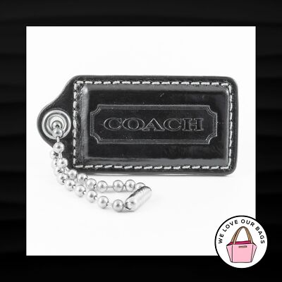 2.5" Large COACH BLACK LEATHER KEY FOB BAG CHARM KEYCHAIN HANGTAG TAG ...