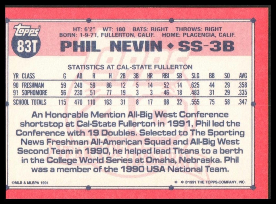 1991 Topps Traded #83T Phil Nevin | eBay