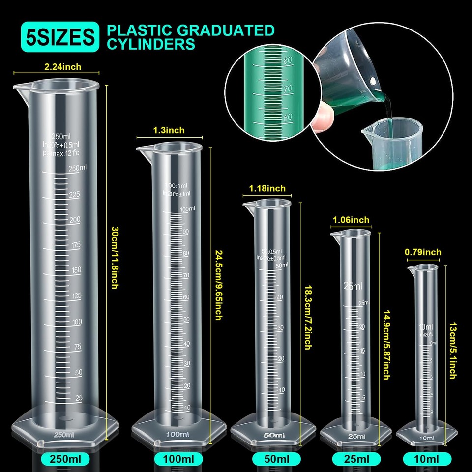 Graduated Cylinder Plastic Beaker, 5pcs Plastic Graduated Cylinder 10ml ...