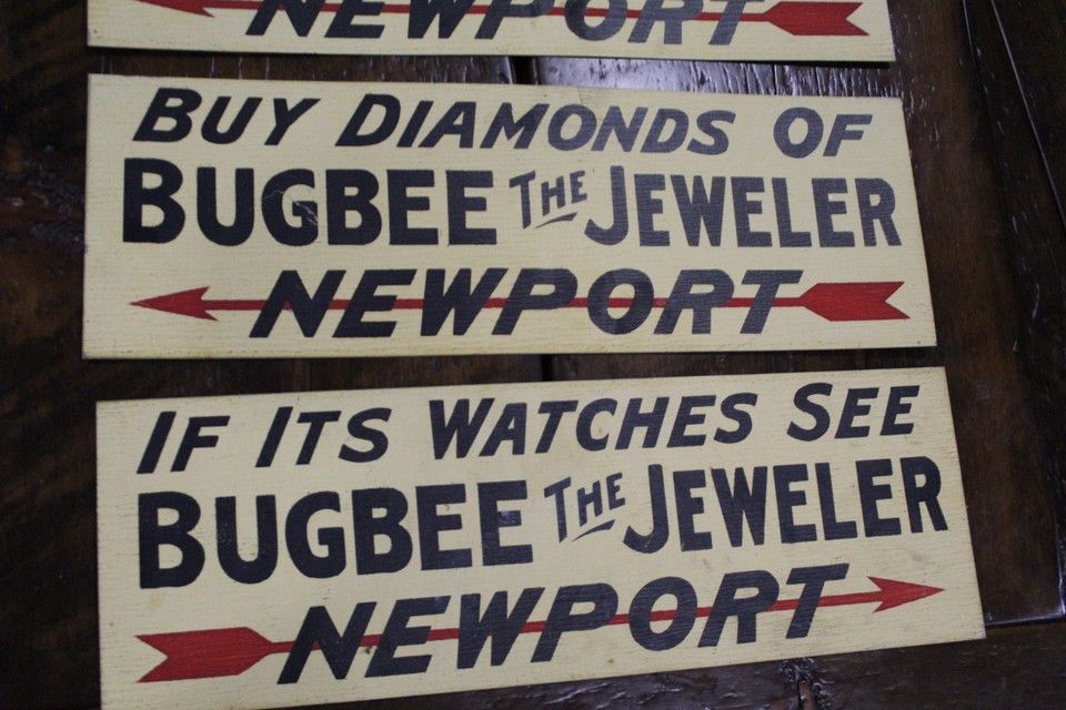 SCARCE CIRCA 1890s BUGBEE THE JEWELER NEWORT NOS SET ITHICA PAINTED METAL SIGN | eBay