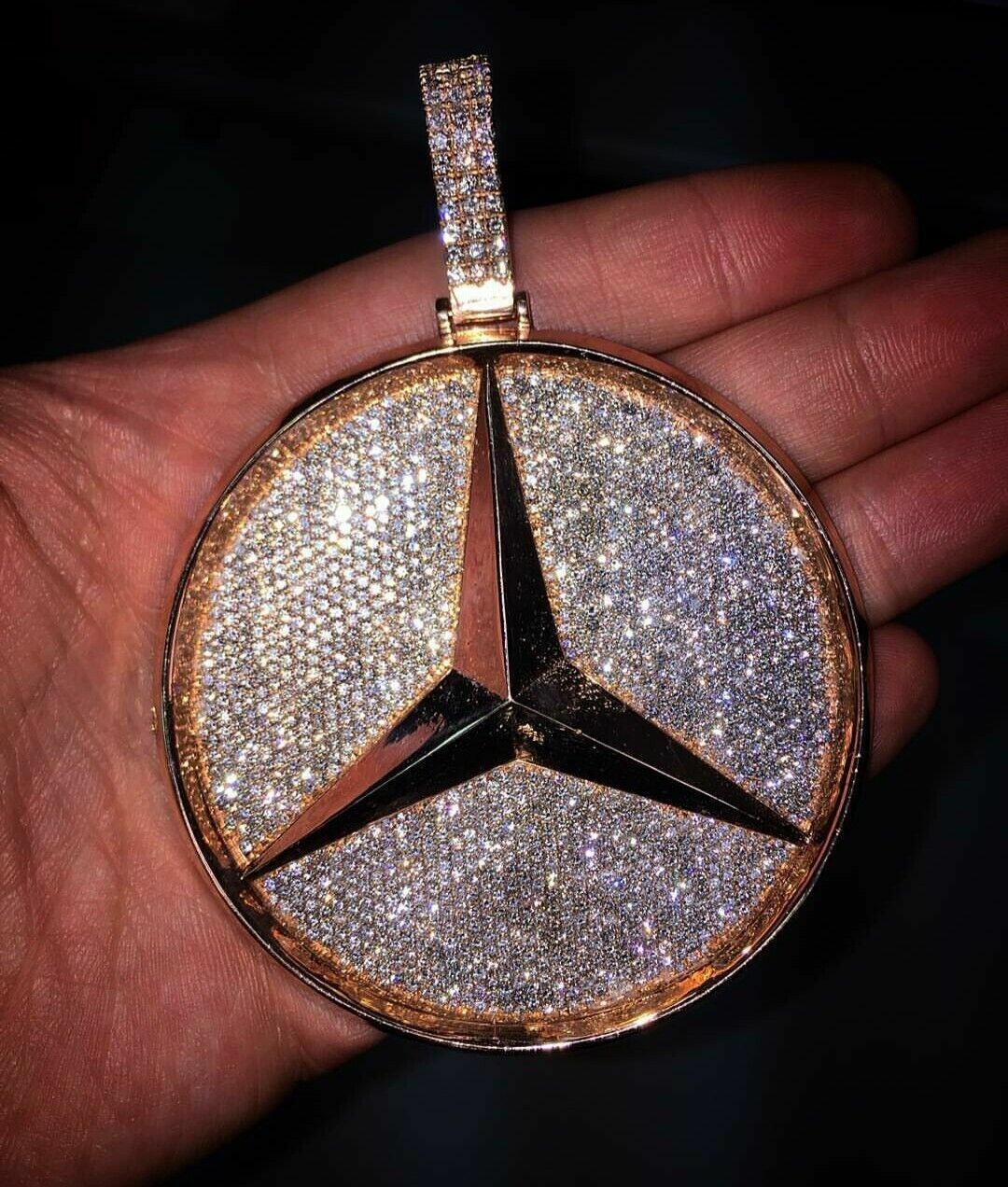 3 CT Simulated Round Cut Diamond Mercedes-Benz Pendant In 14k Yellow ...