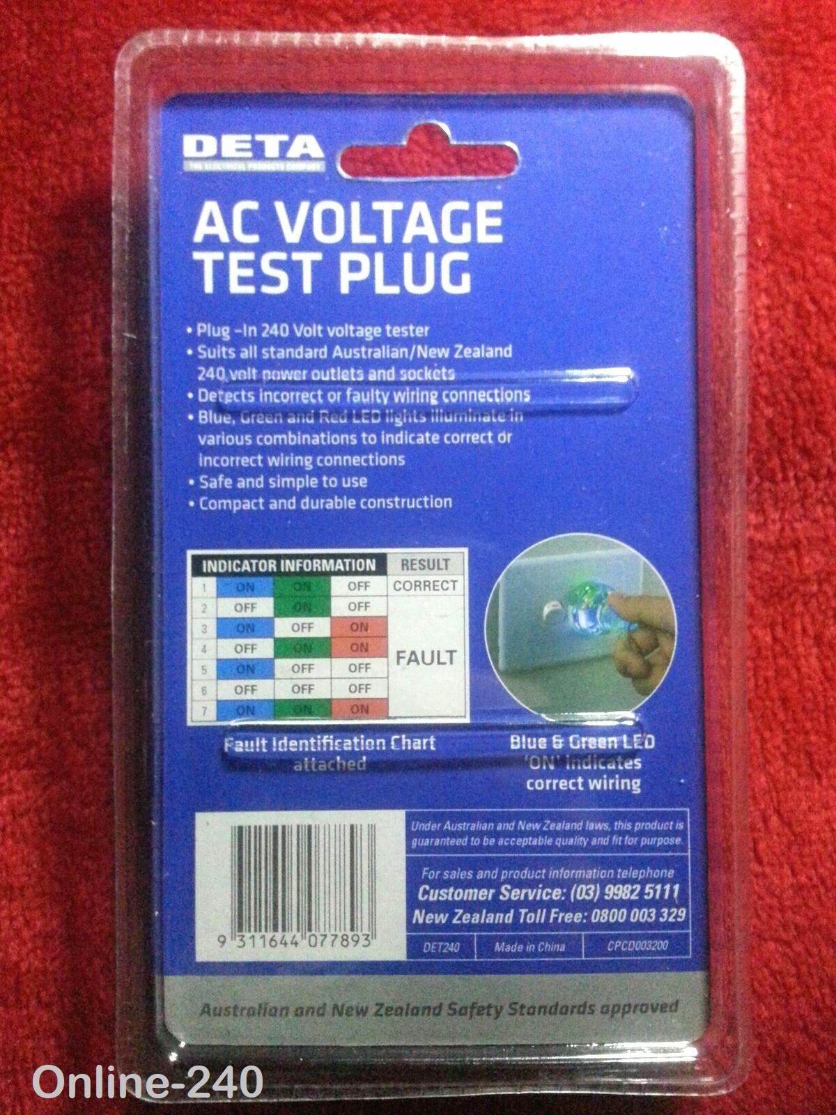NEW GENUINE DETA A.C VOLTAGE TESTER AU PLUG-TOP CORRECT WIRING ...