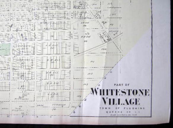 1873 MAP WHITESTONE VILLAGE QUEENS ORIGINAL FROM BEERS ATLAS HAND ...