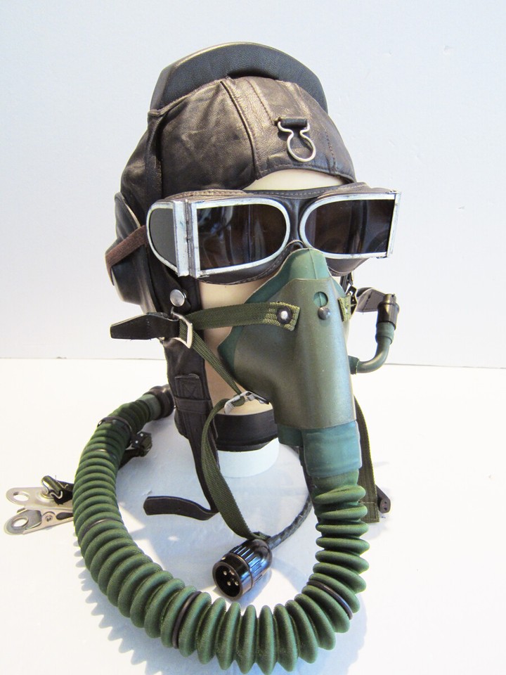 Air Force Pilot Helmet Oxygen Mask YM-6505 Dark Brown Goggles | eBay