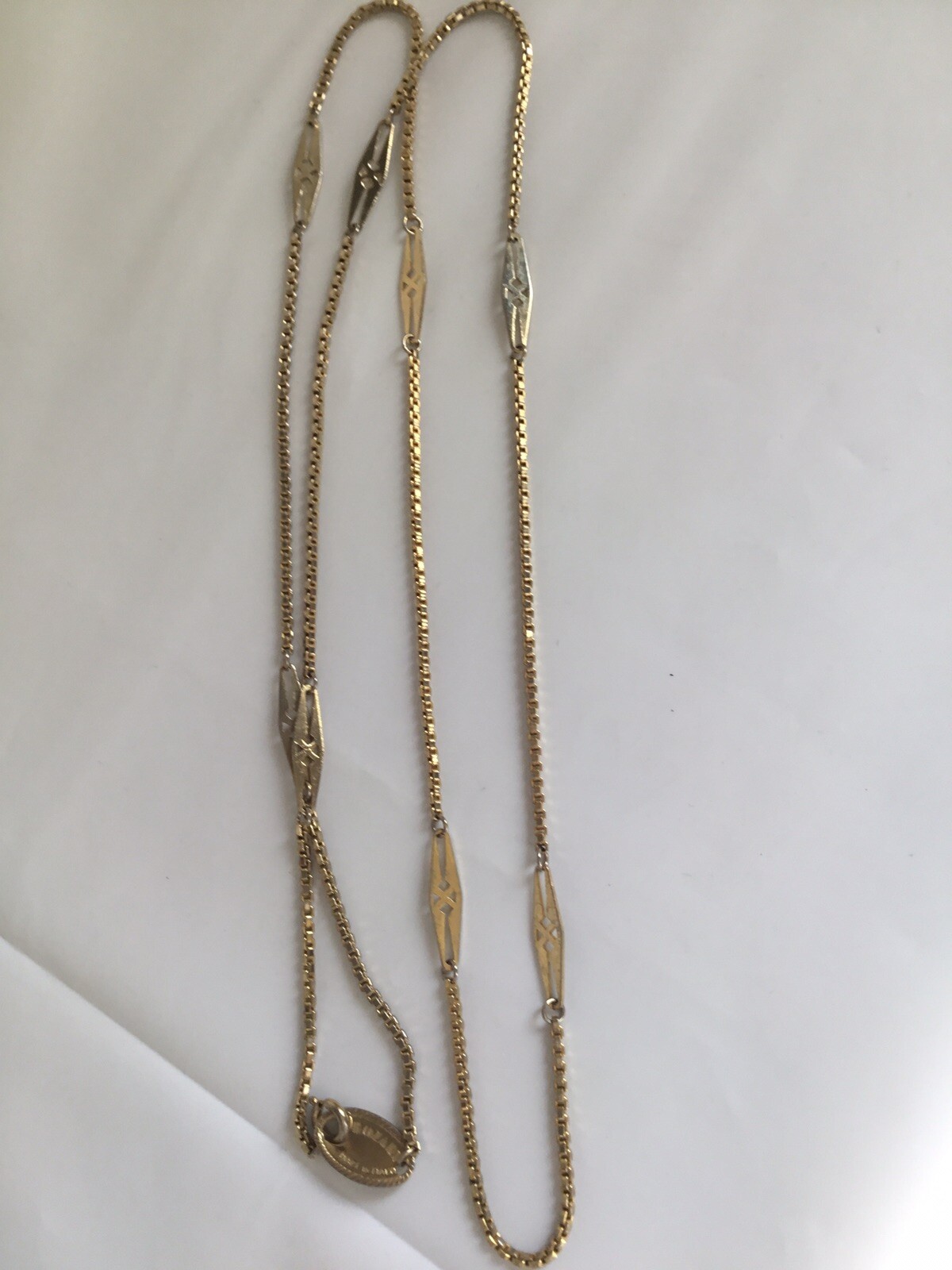 BOZART Gold Tone Necklace Box Chain Ornate Gold Tone Stations 35” Made ...