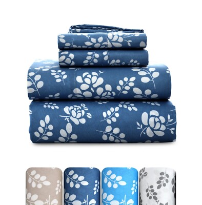 Microfiber 4 Piece Floral Bed Sheet Set Queen King Full Hotel Quality ...