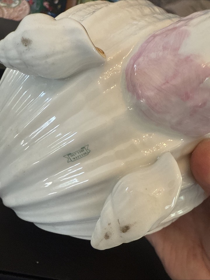 BELLEEK Pottery Neptune Pink Seashell Pattern Porcelain Tea Pot Sugar ...