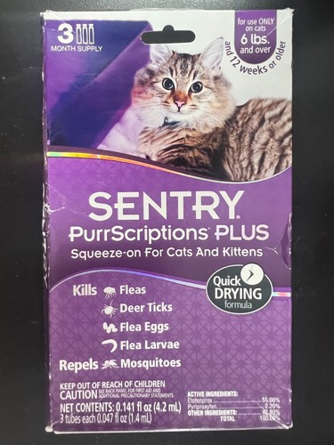 Sentry Purrscriptions Plus Cats over 6 lbs. Flea & Tick Treatment 3 ...
