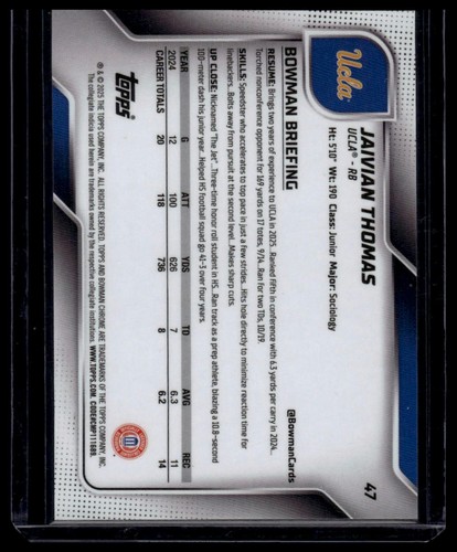 2025 Bowman University Chrome - Jaivian Thomas #47 White Refractor /15 ...