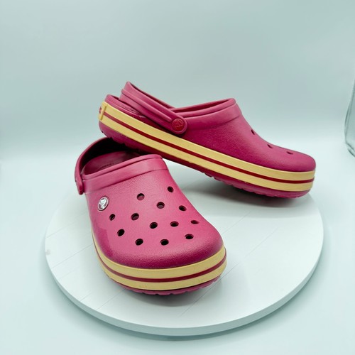 Crocs Unisex Crocband Clog Shoes, Raspberry/Dark Pink Cream Stripe M 10 ...