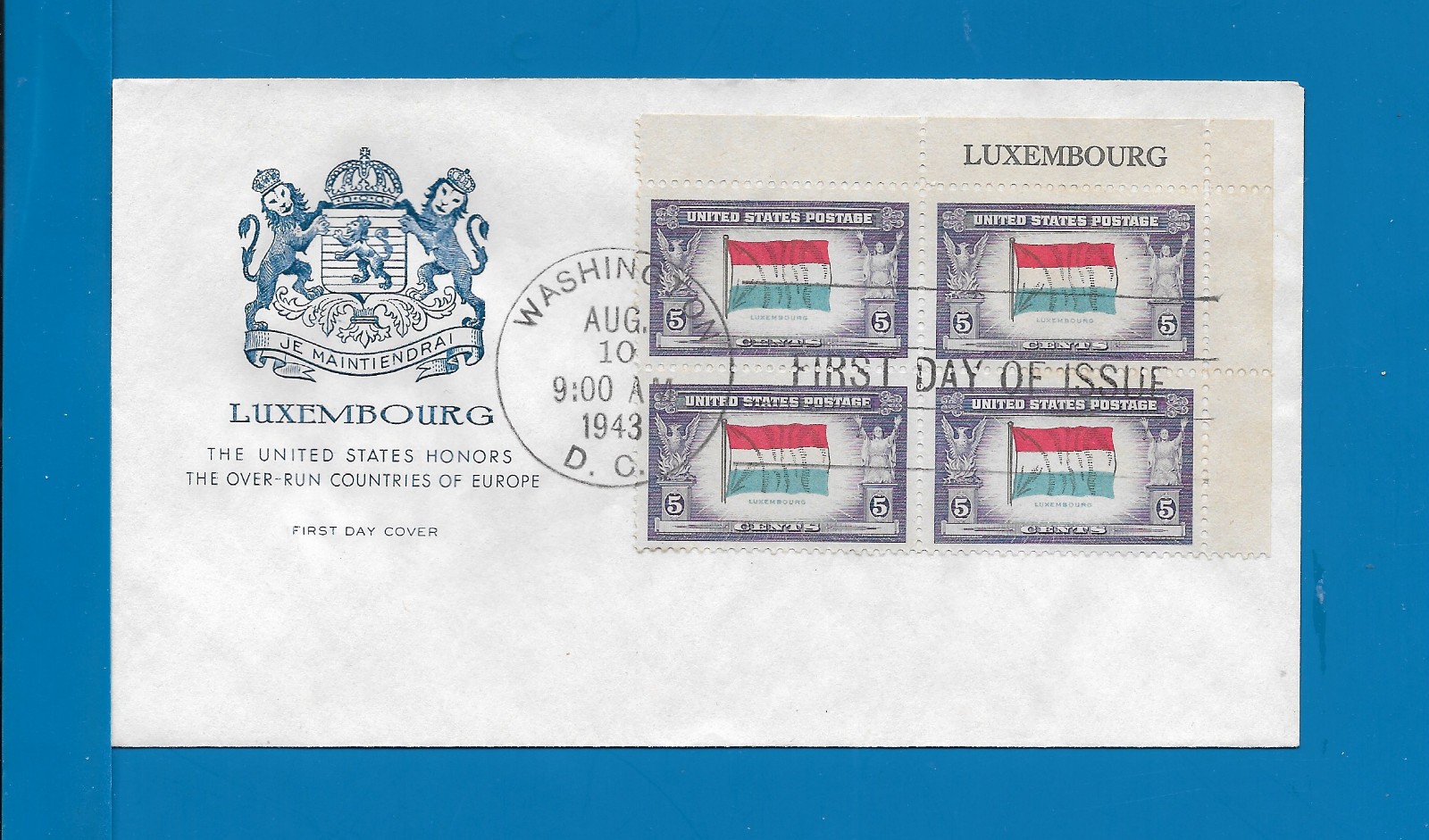 Scott 912 Luxembourg Overrun Nation BL4 Aug 10, 1943 Farnam FDC Lot2 | eBay
