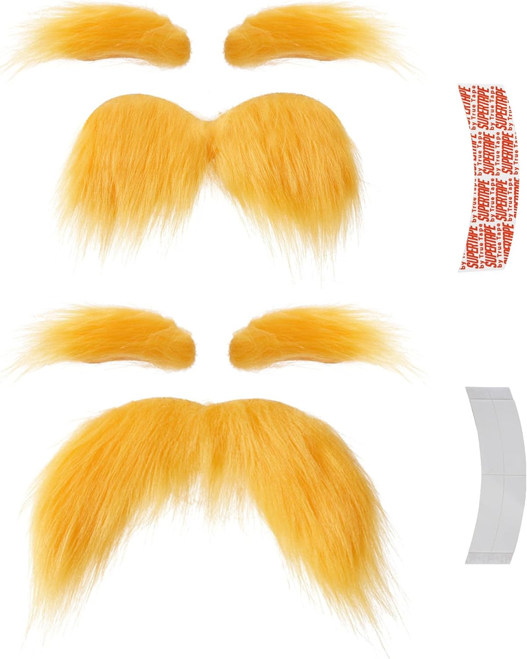 2 PCS Yellow Mustache and Eyebrows with Spare Tape, 2 Novelty Realistic ...