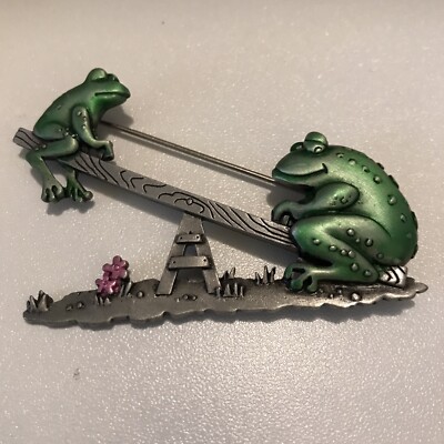 JJ Jonette See Saw Frogs Brooch Pin | eBay