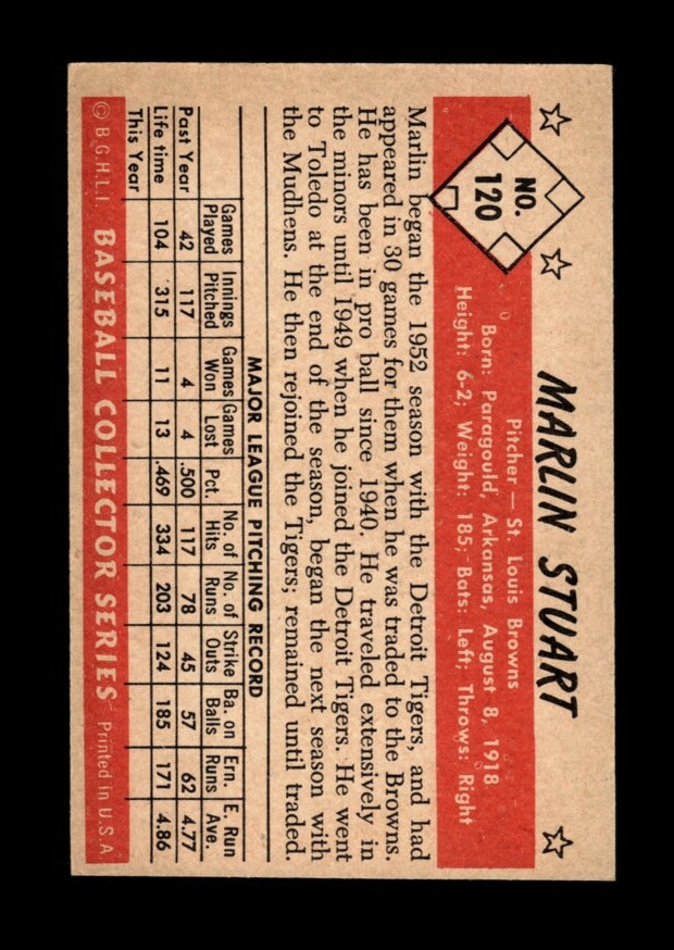 1953 Bowman Set-Break #120 Marlin Stuart EX-EXMINT *GMCARDS* | eBay