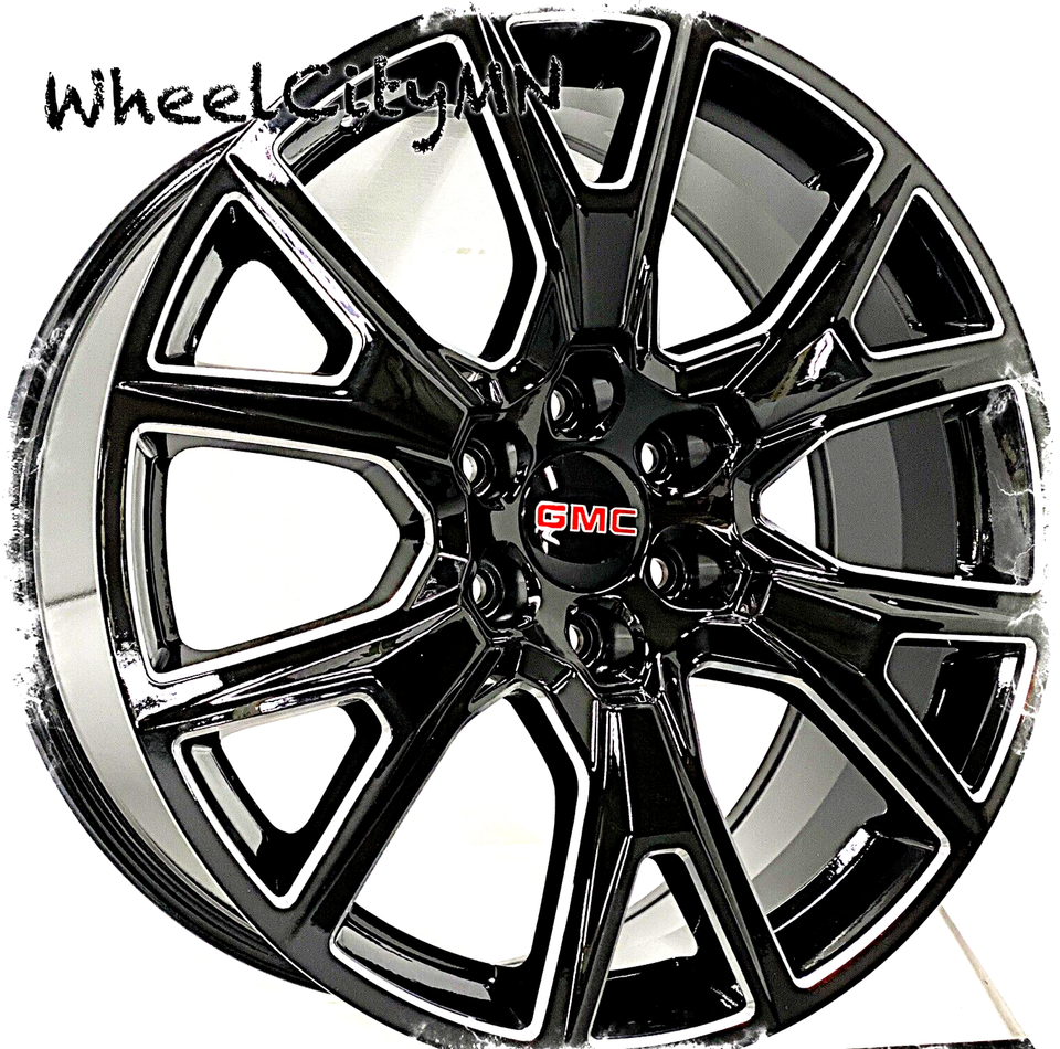 22" Gloss Black Milled OE 5944 SEZ Replica Wheels 2021 GMC Sierra ...