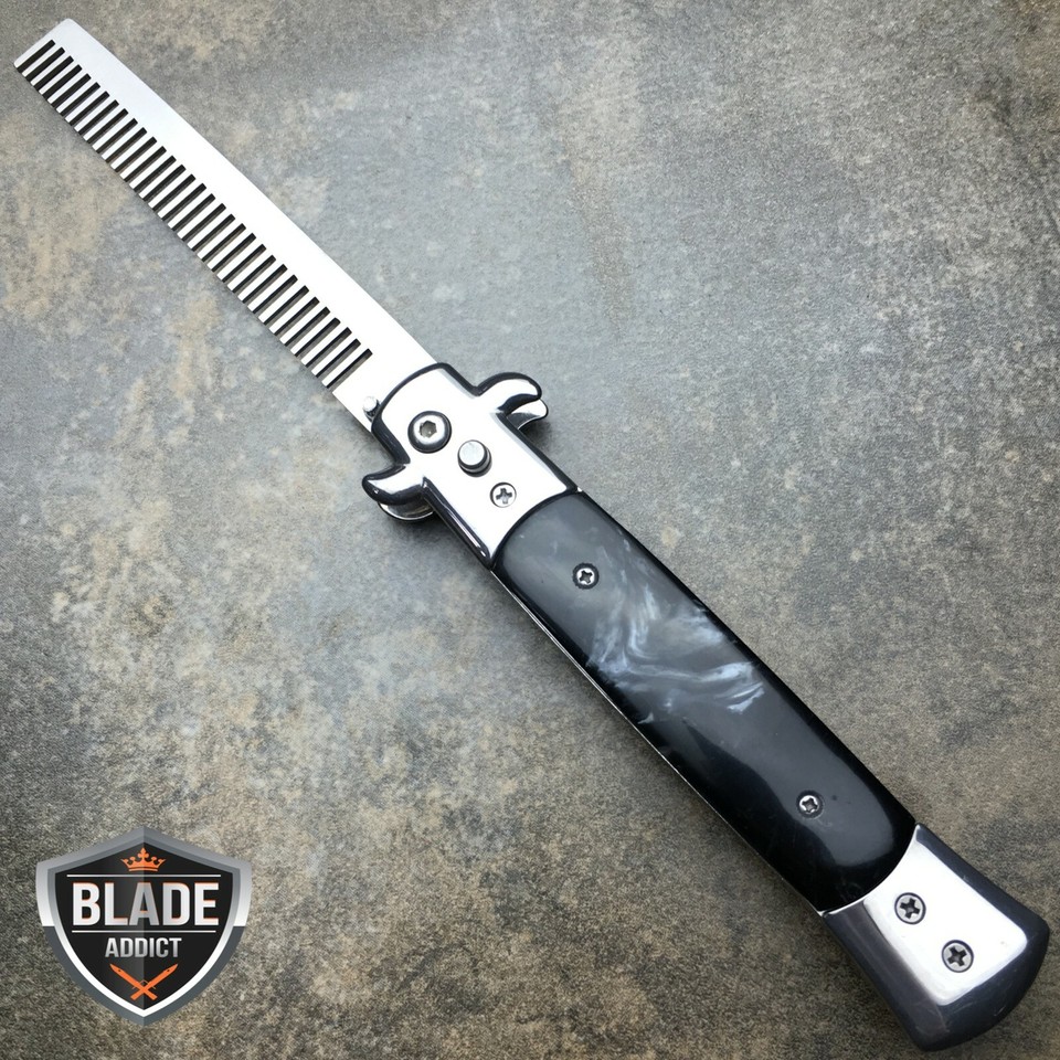 Automatic Push Button Folding Comb Switchblade Knife Looking Brush ...